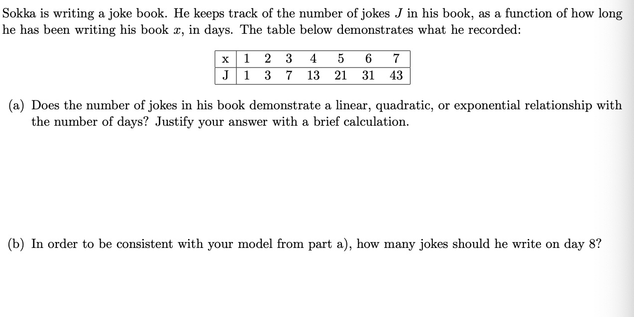Solved Sokka is writing a joke book. He keeps track of the | Chegg.com