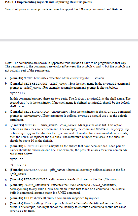 Write a shell program, called myshell, that runs on | Chegg.com