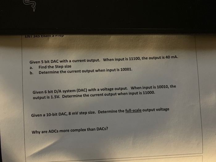 Solved Given 5 bit DAC with a current output. When input is | Chegg.com