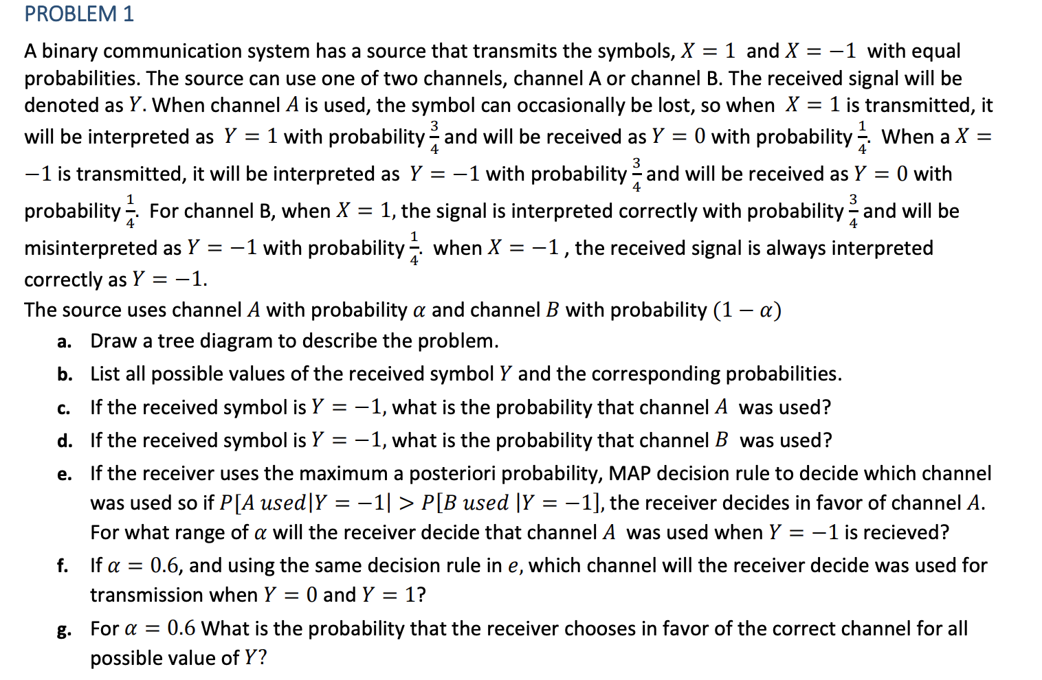 PROBLEM 1 A binary communication system has a source | Chegg.com