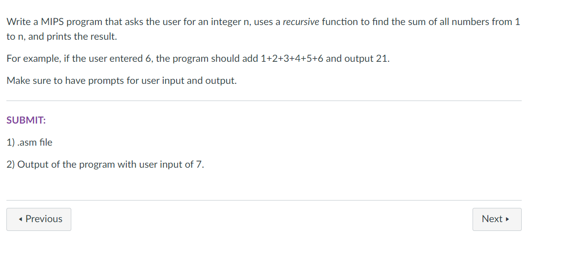 Solved Write a MIPS program that asks the user for an | Chegg.com