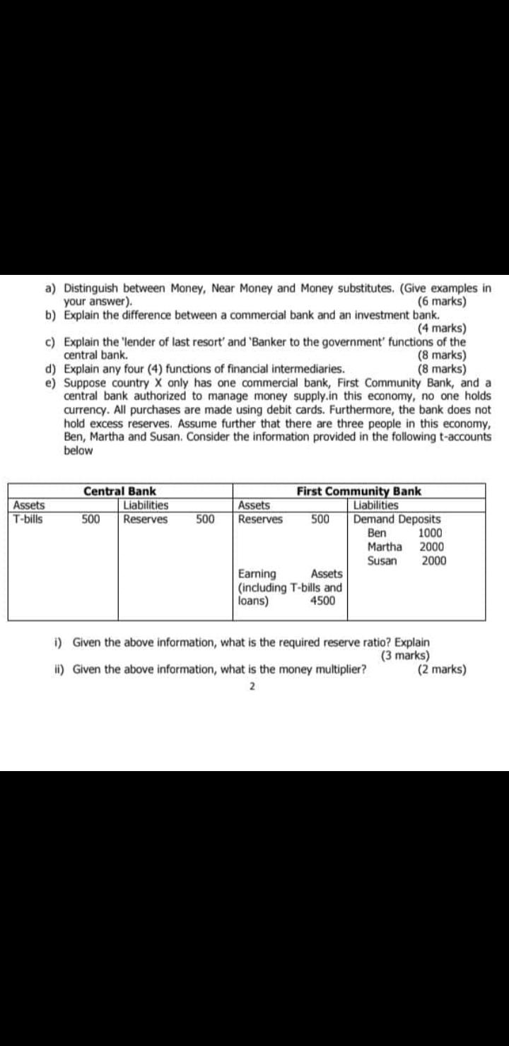 Solved a) Distinguish between Money, Near Money and Money | Chegg.com