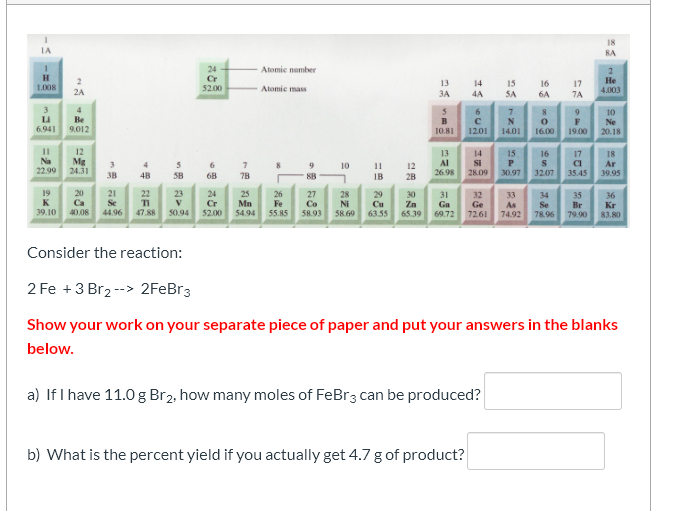 Solved IA 18 BA 1 Atomic number 24 СЕ 52.00 2 2A LOOR 13 14 | Chegg.com