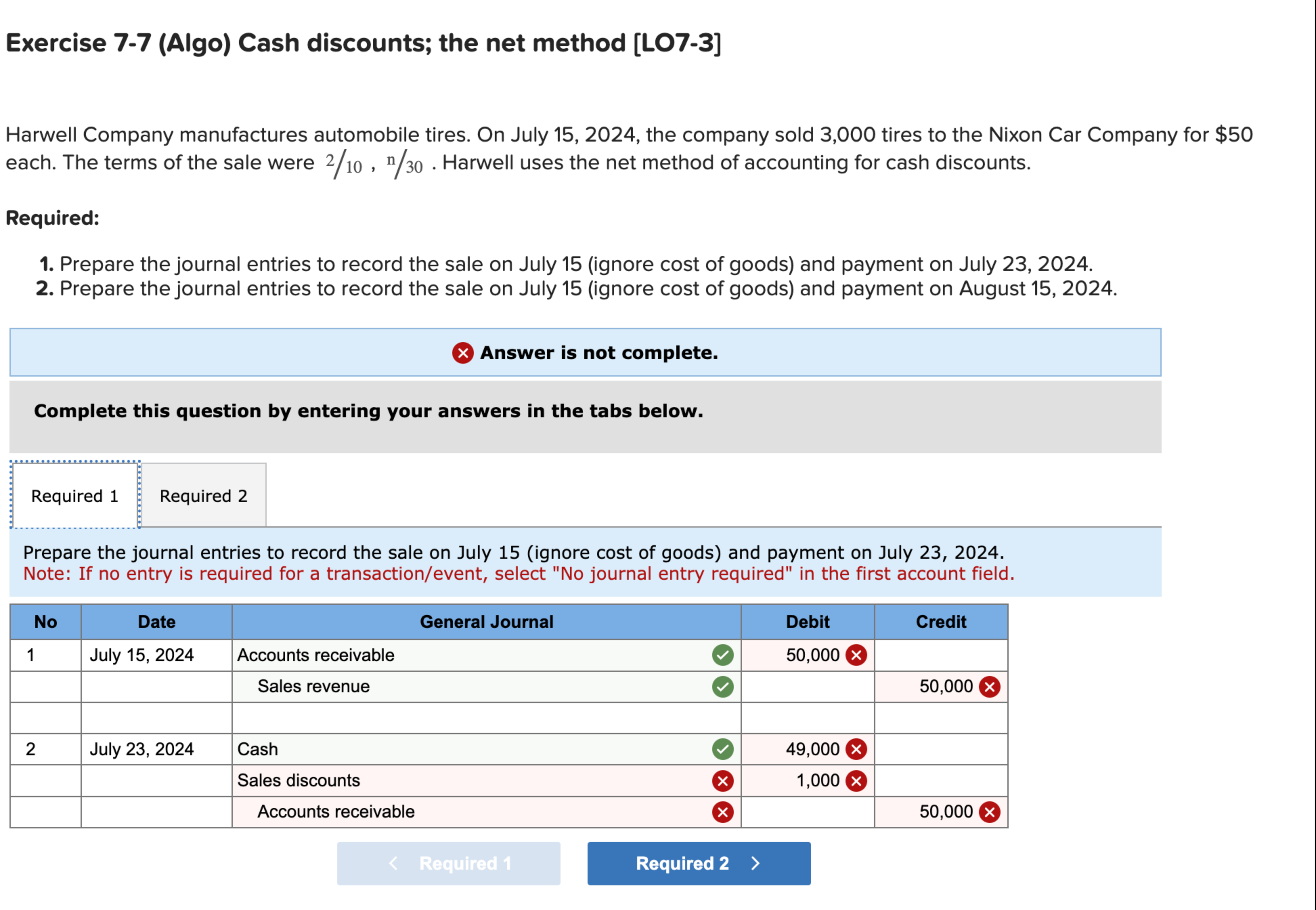 Solved Exercise 7-7 (Algo) ﻿Cash discounts; the net method | Chegg.com