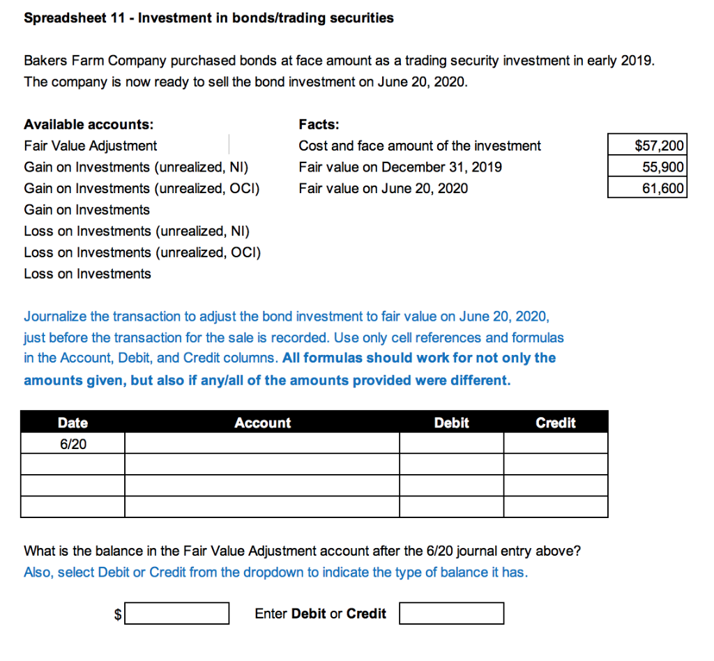 Solved Spreadsheet 11 - Investment in bonds/trading | Chegg.com