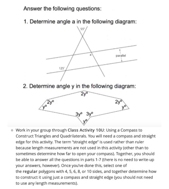 Solved Answer the following questions: 1. Determine angle a | Chegg.com