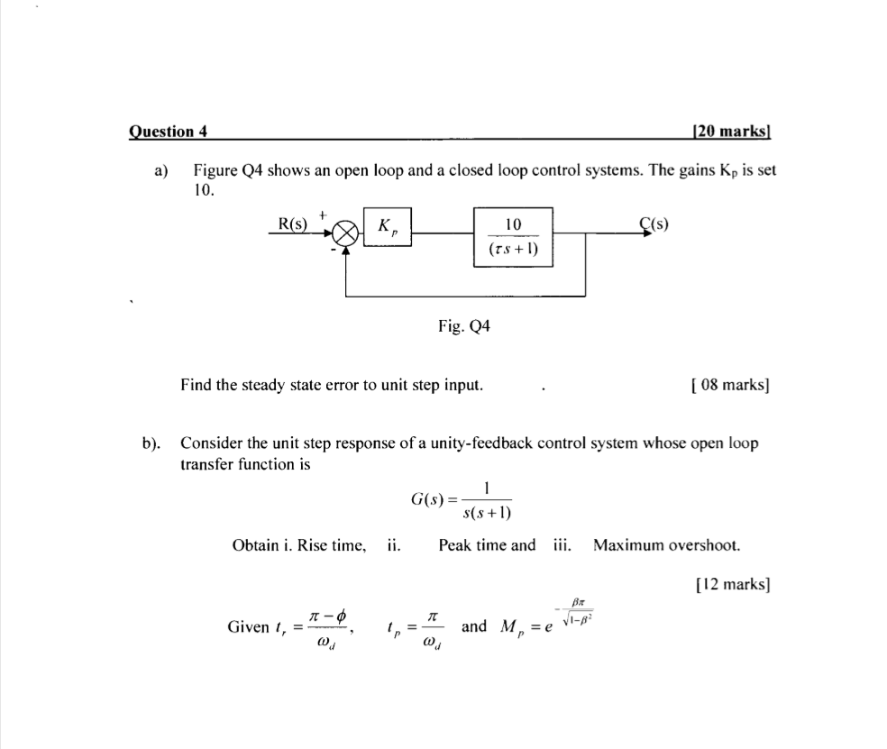 Solved [20 marks] Question 4 Figure Q4 shows an open loop | Chegg.com