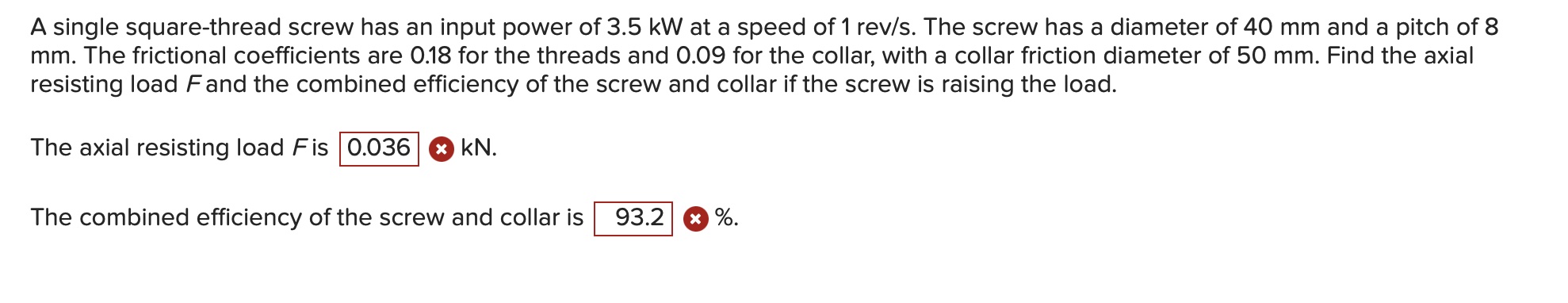 Solved A single square-thread screw has an input power of | Chegg.com