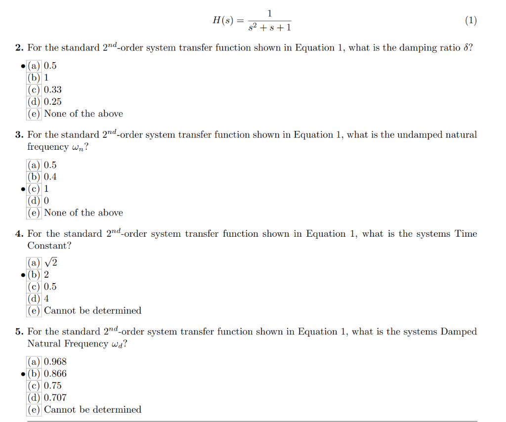 Solved 1 H(s) (1) $2+8+1 2. For the standard 2nd-order | Chegg.com