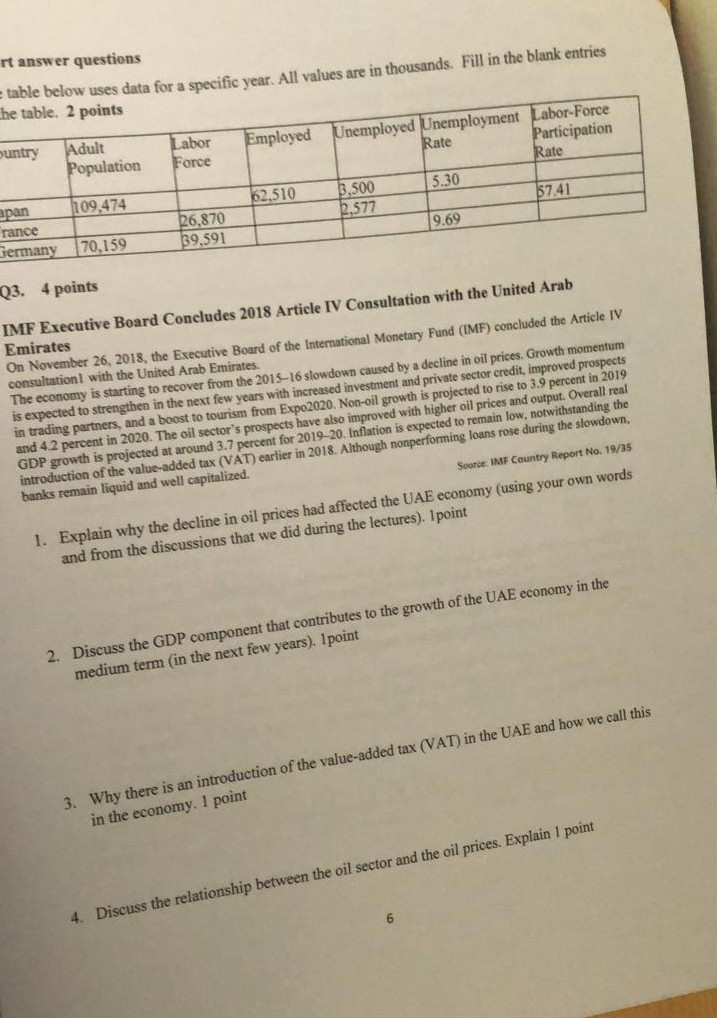 Solved rt answer questions table below uses data for a | Chegg.com