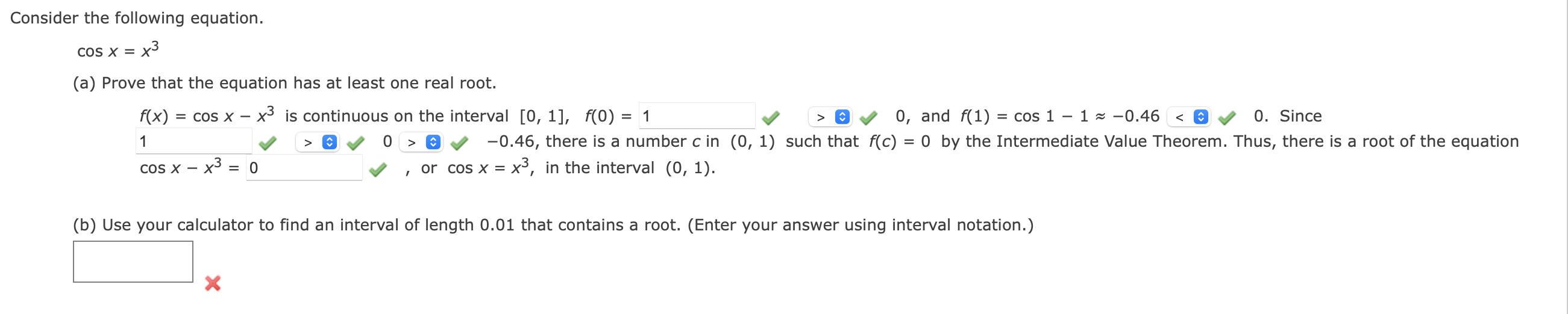 Consider the following equation.cosx=x3(a) ﻿Prove | Chegg.com