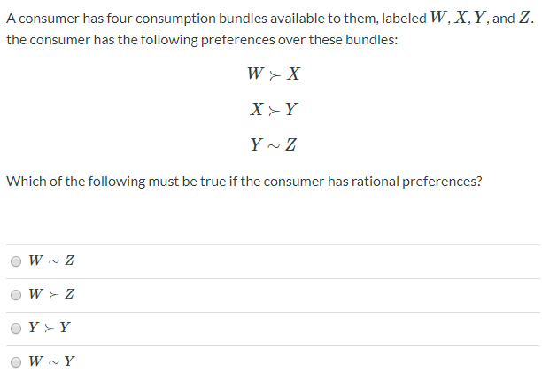 Solved A consumer has four consumption bundles available to | Chegg.com