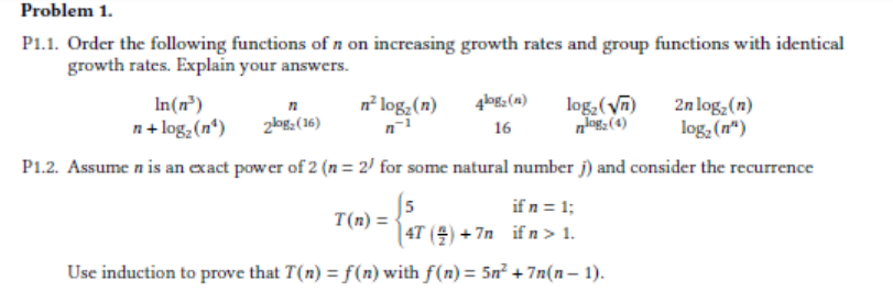 Solved P1.1. Order the following functions of n on | Chegg.com