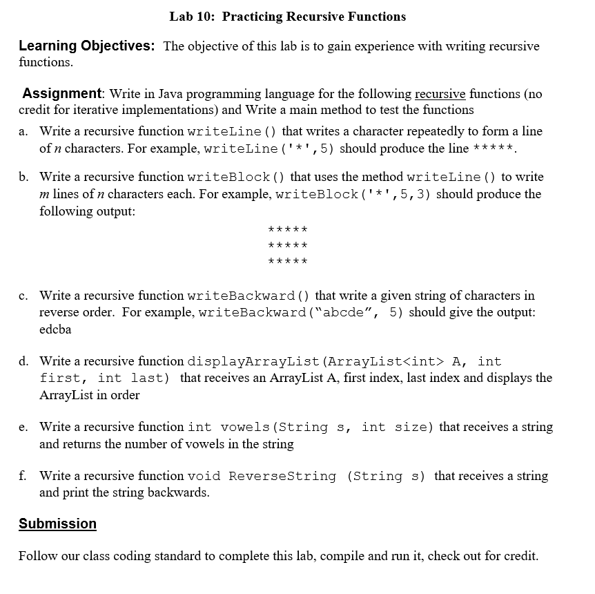 Solved Lab 10 Practicing Recursive Functions Learning Chegg