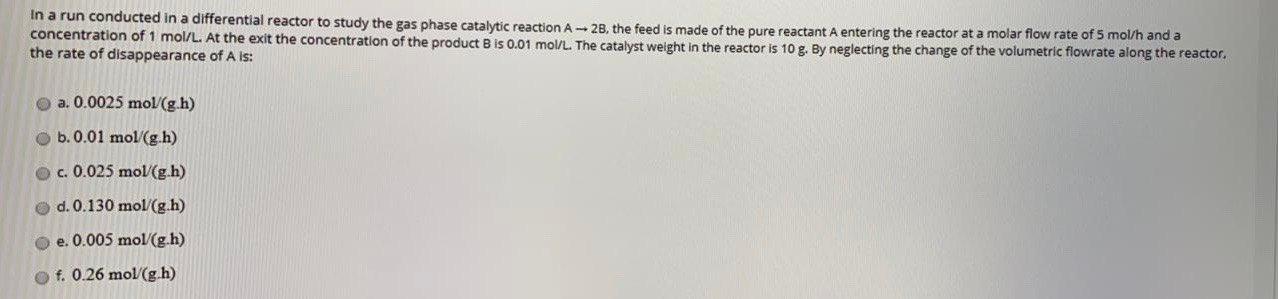 Solved In a run conducted in a differential reactor to study | Chegg.com