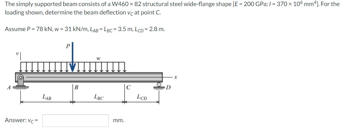 Solved The simply supported beam consists of a W460 × 82 | Chegg.com