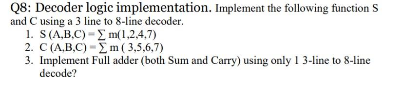 Solved Decoder logic implementation. Implement the following | Chegg.com