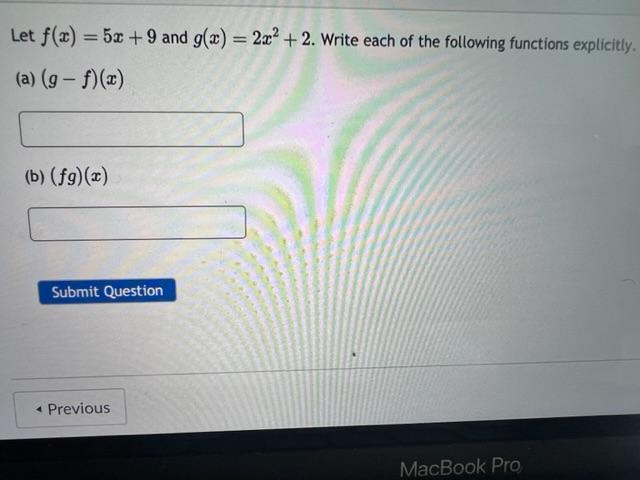 Solved Let f(x)=5x+9 and g(x)=2x2+2. Write each of the | Chegg.com