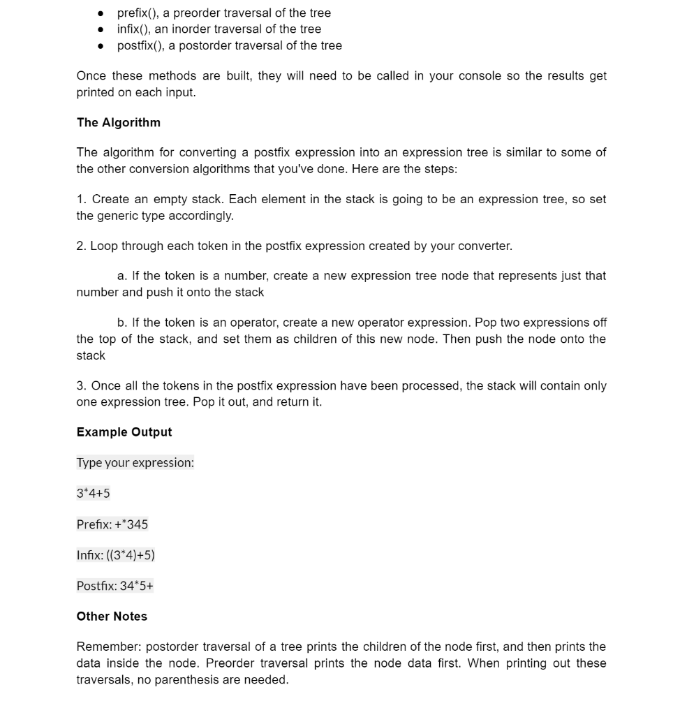 Solved Expression Tree Converter Your assignment is build a | Chegg.com