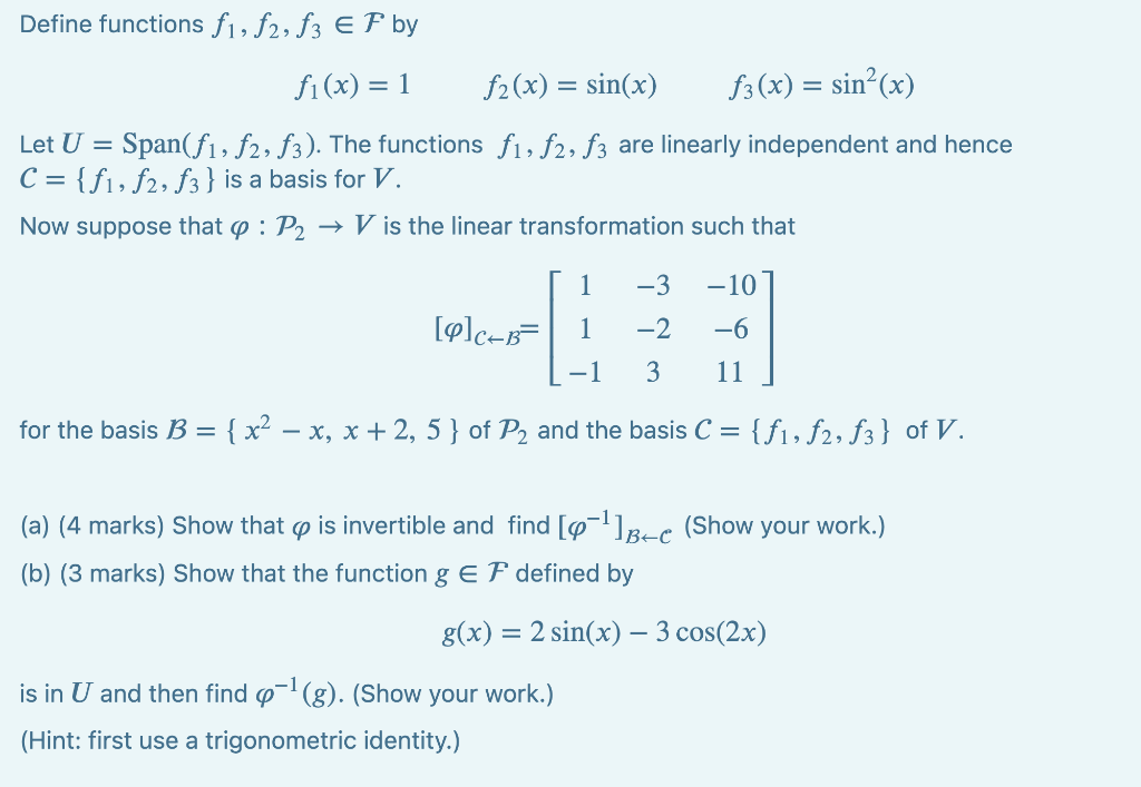 Solved Define functions f1,f2,f3∈F by | Chegg.com