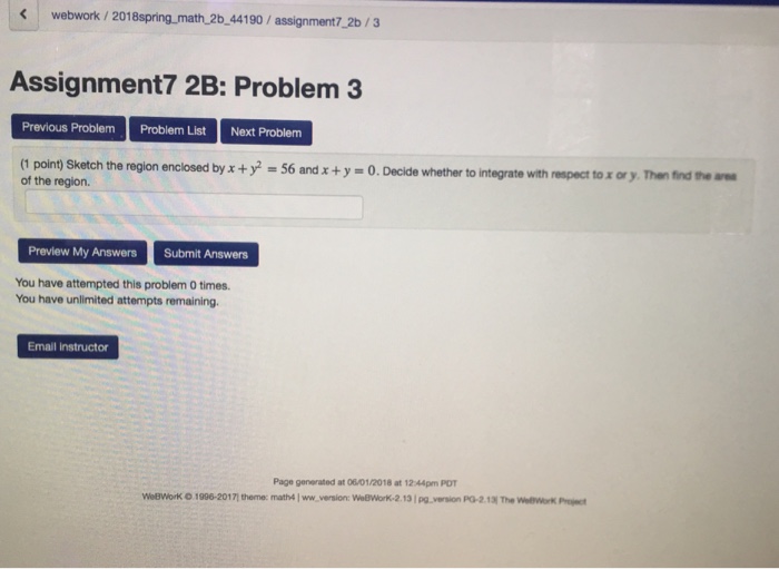 Solved K webwork /2018spring math 2b 44190/ assignment7 2b/3 | Chegg.com