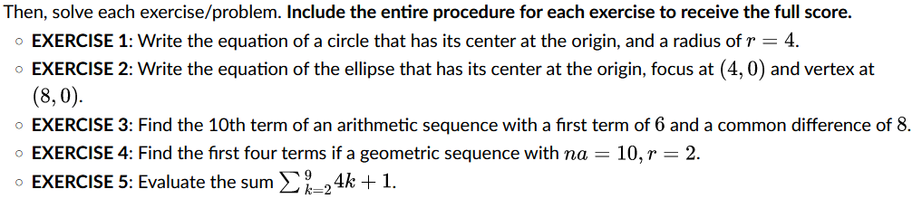 Solved Then, solve each exercise/problem. Include the entire | Chegg.com