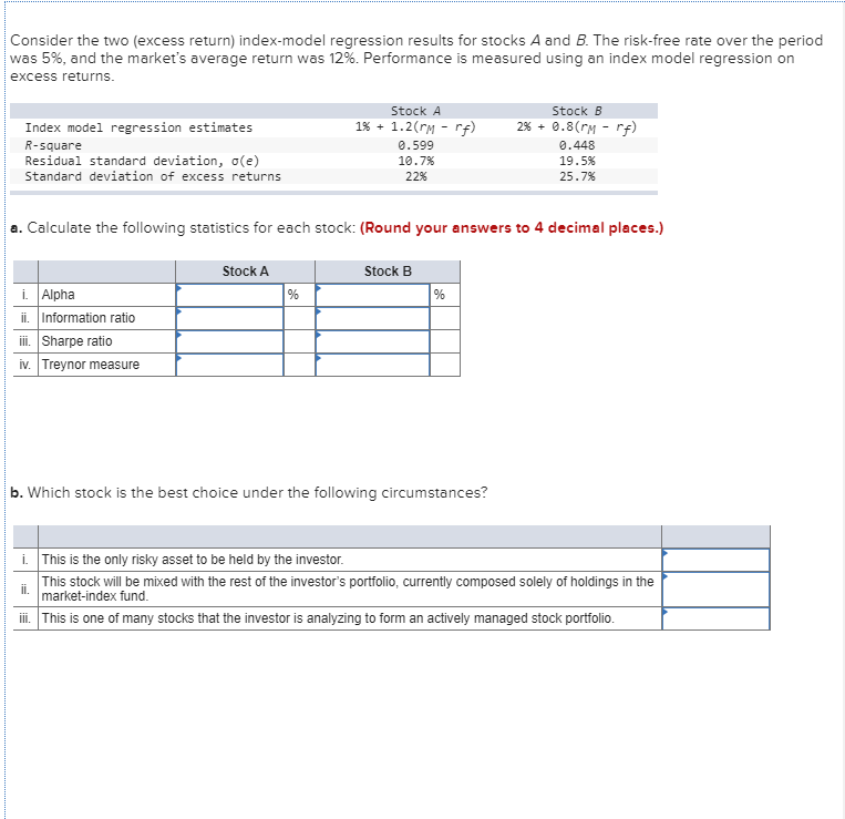 Solved Consider the two (excess return) index-model | Chegg.com