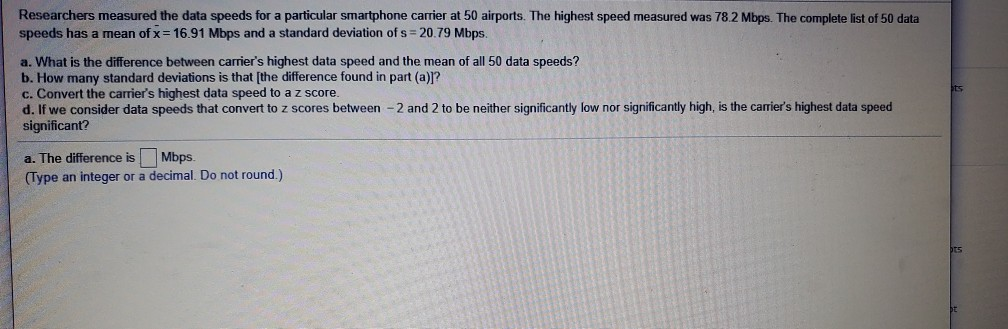 Solved Researchers measured the data speeds for a particular | Chegg.com