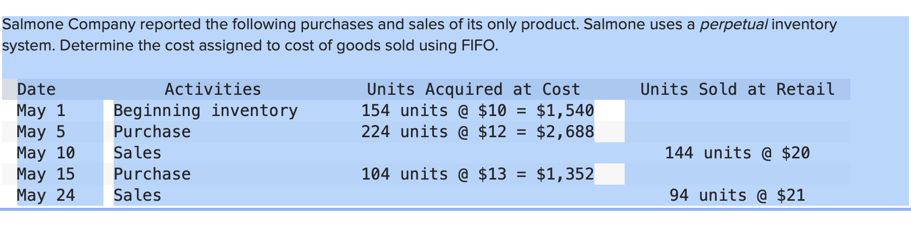 Solved Salmone Company reported the following purchases and | Chegg.com Solved Salmone Company reported the following purchases and | Chegg.com