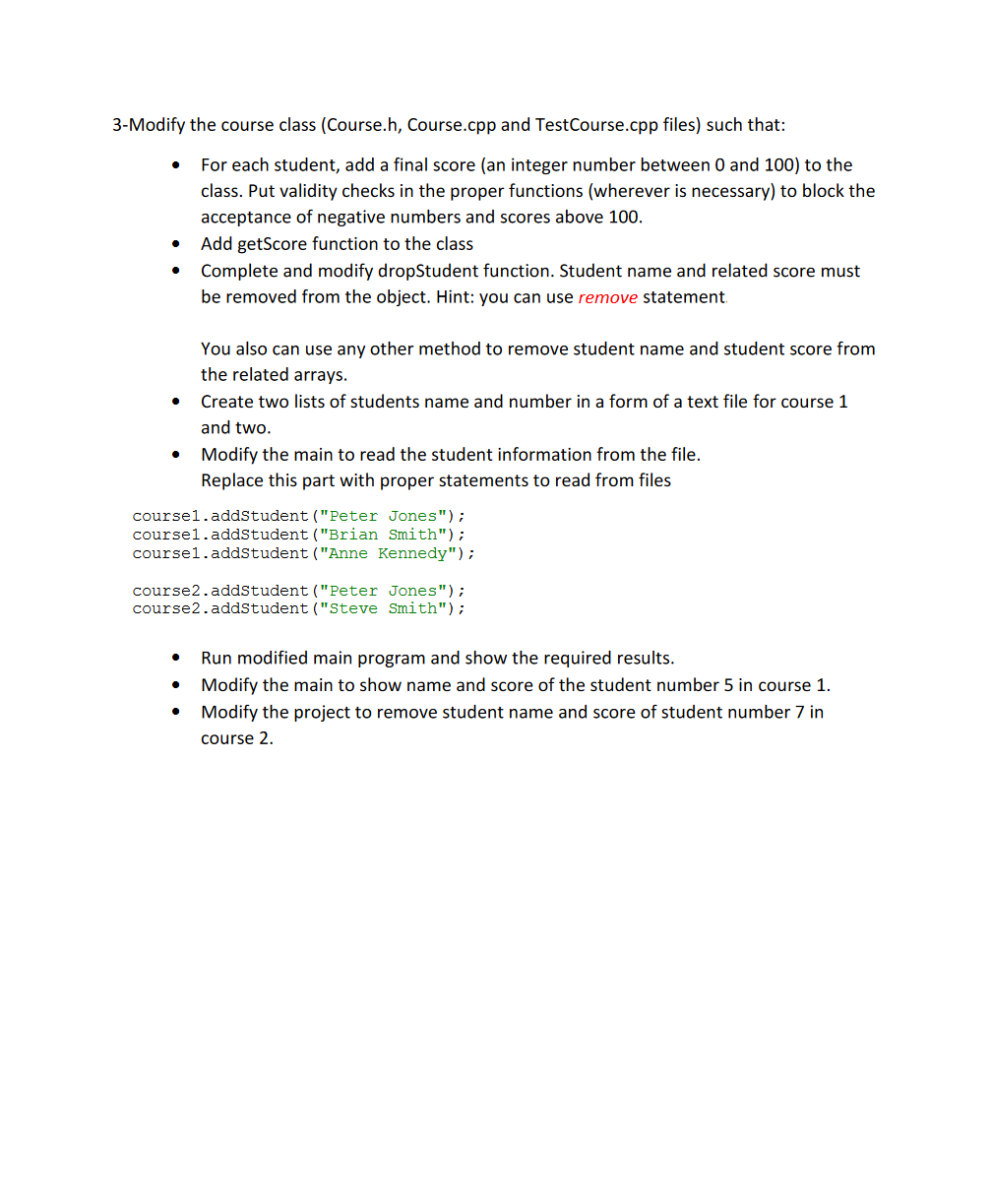 Solved Need help to modify following code under: | Chegg.com