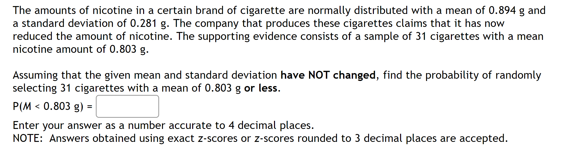Solved The amounts of nicotine in a certain brand of | Chegg.com