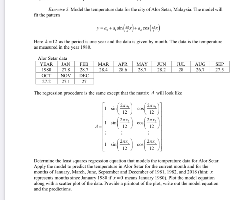 Exercise 5. Model the temperature data for the city | Chegg.com