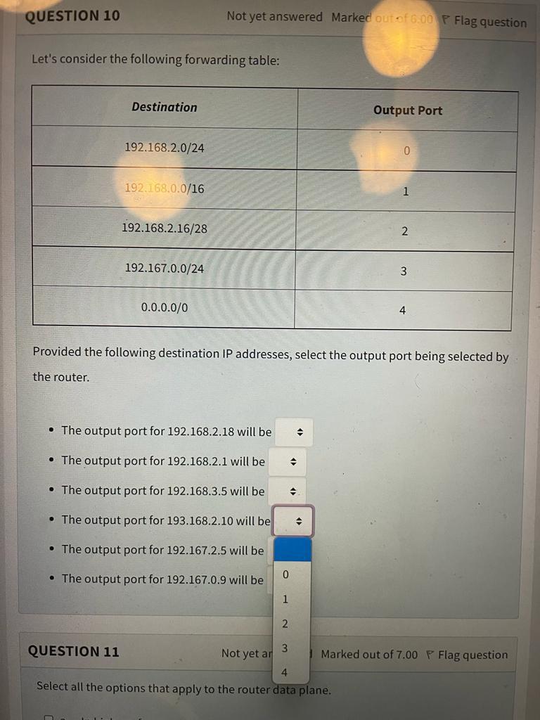 Solved QUESTION 10 Let's consider the following forwarding | Chegg.com