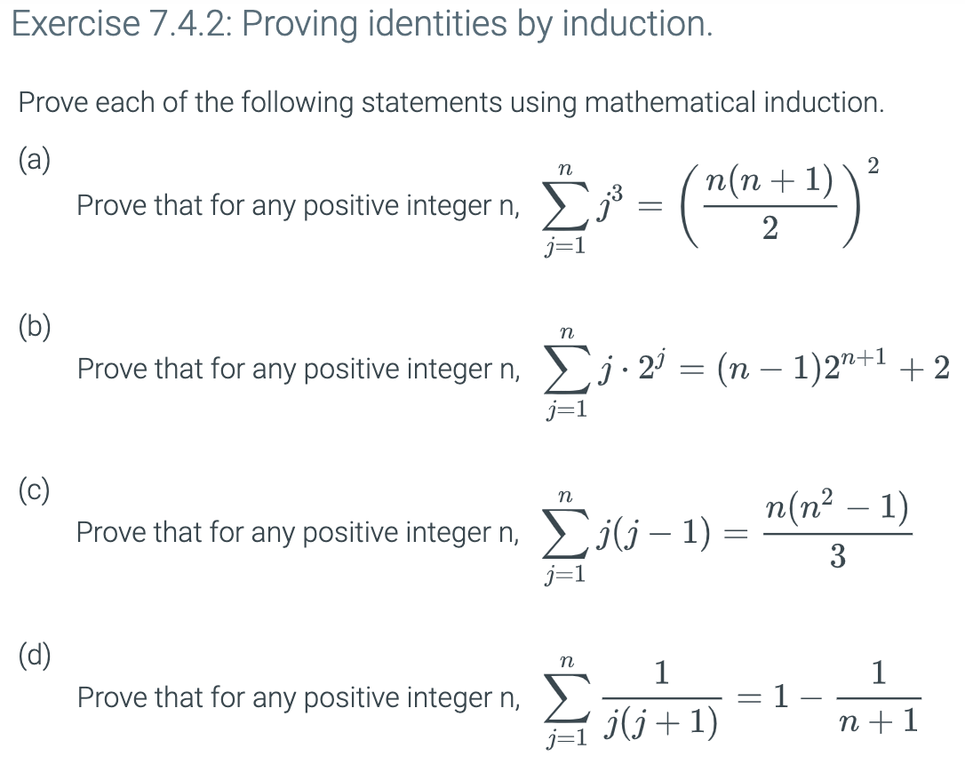 Solved Exercise 7.4.2: Proving identities by induction. | Chegg.com