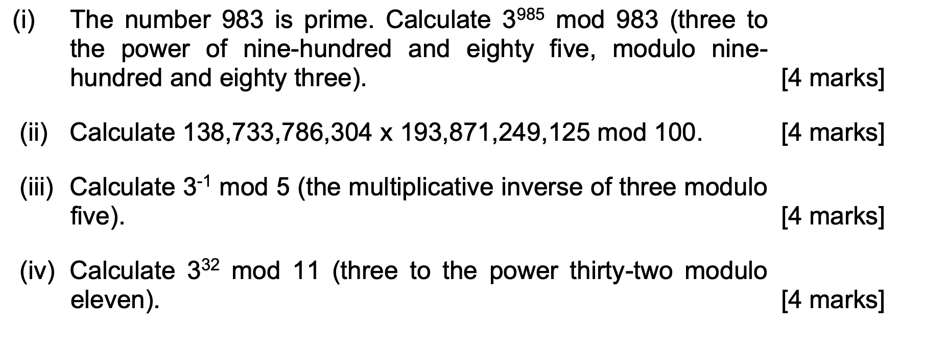 Solved (0) The number 983 is prime. Calculate 3985 mod 983 | Chegg.com