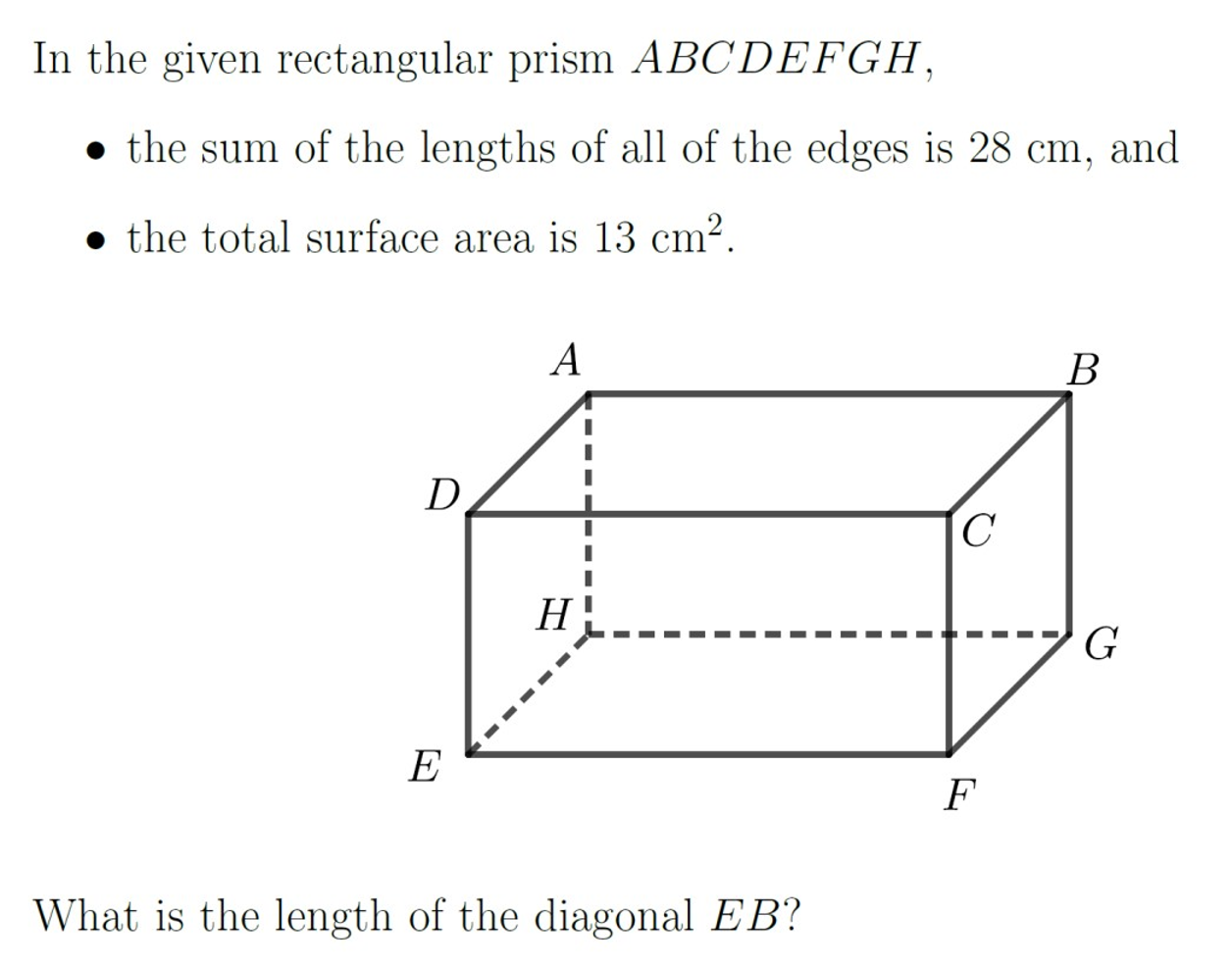Solved In the given rectangular prism ABCDEFGH, • the sum of | Chegg.com