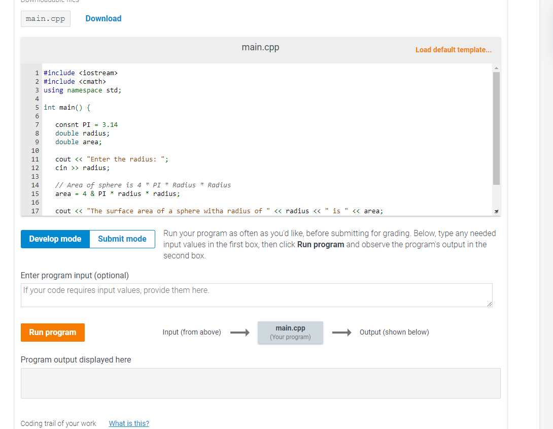 Solved 6.4 Lab 6 - Surface area of a sphereCreate a program | Chegg.com
