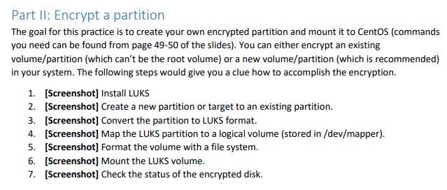 Solved Part II: Encrypt a partition The goal for this | Chegg.com
