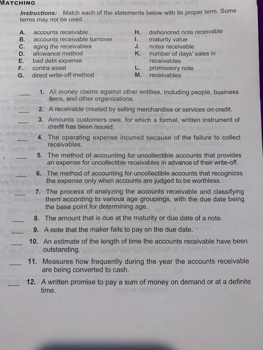 Solved MATCHING Instructions: Match each of the statements | Chegg.com