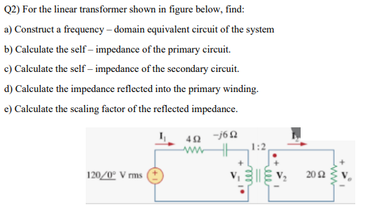 Solved Q2) For the linear transformer shown in figure below, | Chegg.com
