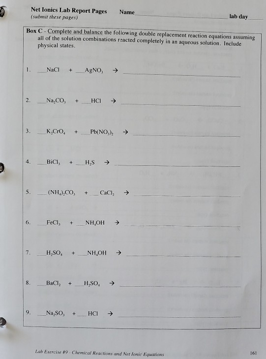Solved Net Ionics Lab Report Pages (submit these pages) Name | Chegg.com
