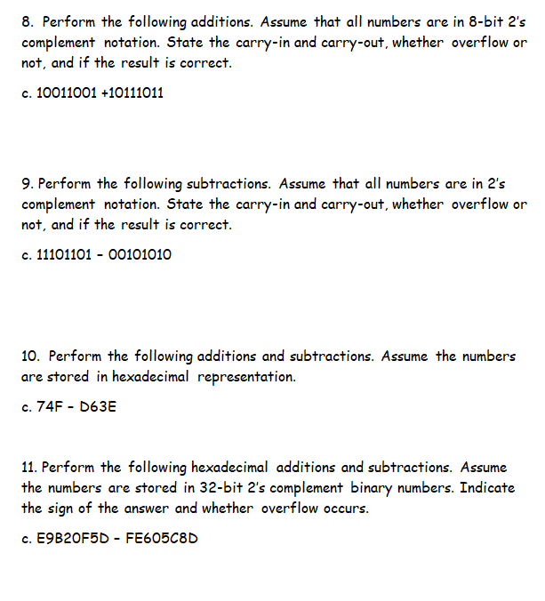 Solved 8. Perform the following additions. Assume that all | Chegg.com