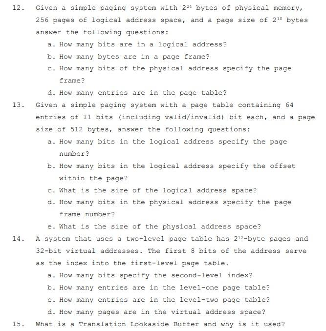 Solved 12 13 Given A Simple Paging System With 224 Bytes 