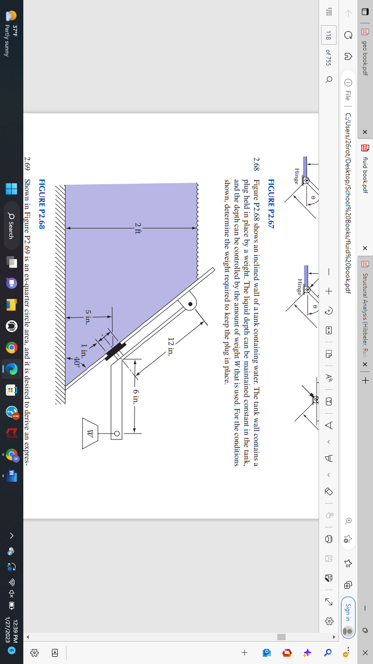Solved 68 Figure P2.68 shows an inclined wall of a tank | Chegg.com