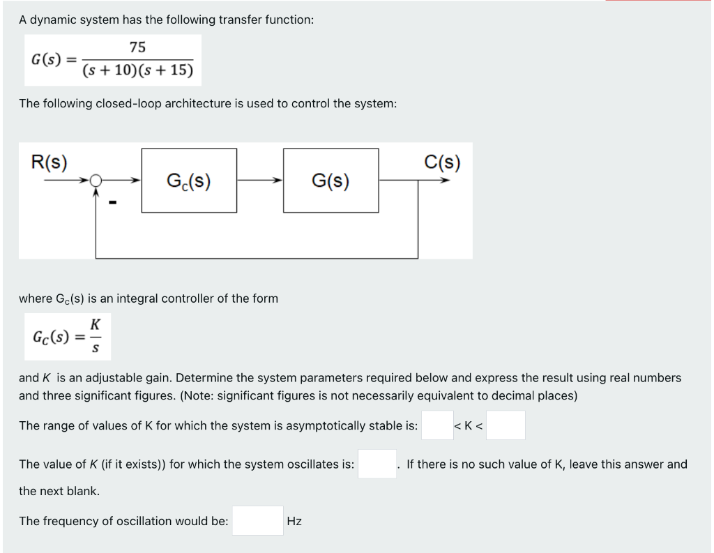 Solved A dynamic system has the following transfer function: | Chegg.com