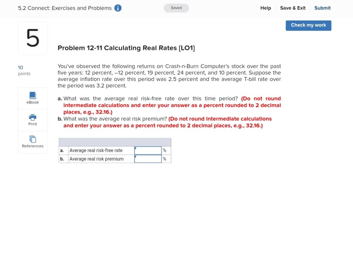 Solved Problem 12-11 ﻿Calculating Real Rates [LO1]You've | Chegg.com