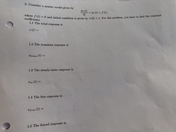 Solved 2. Consider a system model given by coefficients. | Chegg.com
