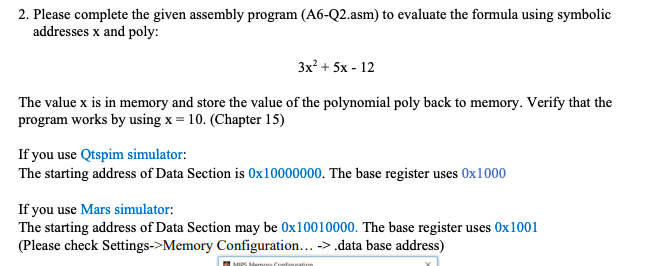 Solved 2. Please complete the given assembly program | Chegg.com