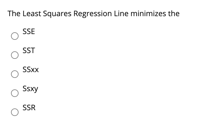 Solved The Least Squares Regression Line minimizes the SSE | Chegg.com