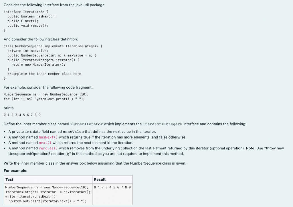 Solved Consider the following interface from the java.util | Chegg.com
